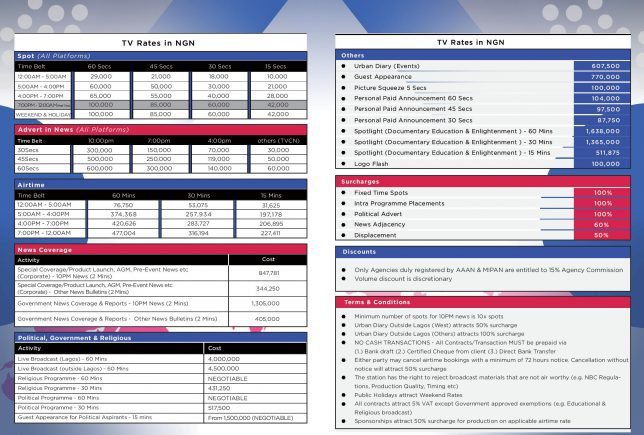 Advert Rate - TVC News