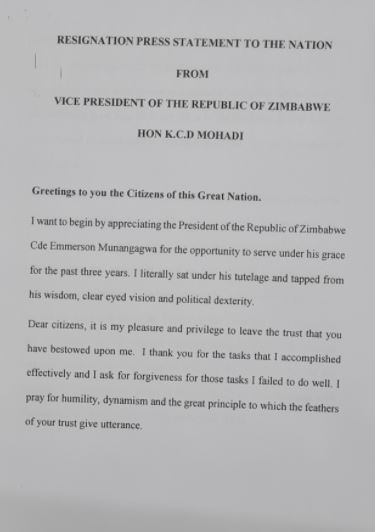 Zimbabwe Vp Kembo Mohadi Resigns Over Sex Scandal Trending News