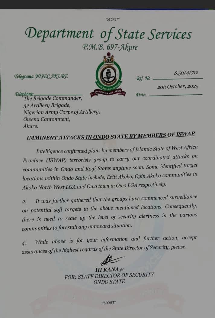 DSS Raises Alarm Over Alleged Imminent ISWAP Attack On Kogi, Ondo